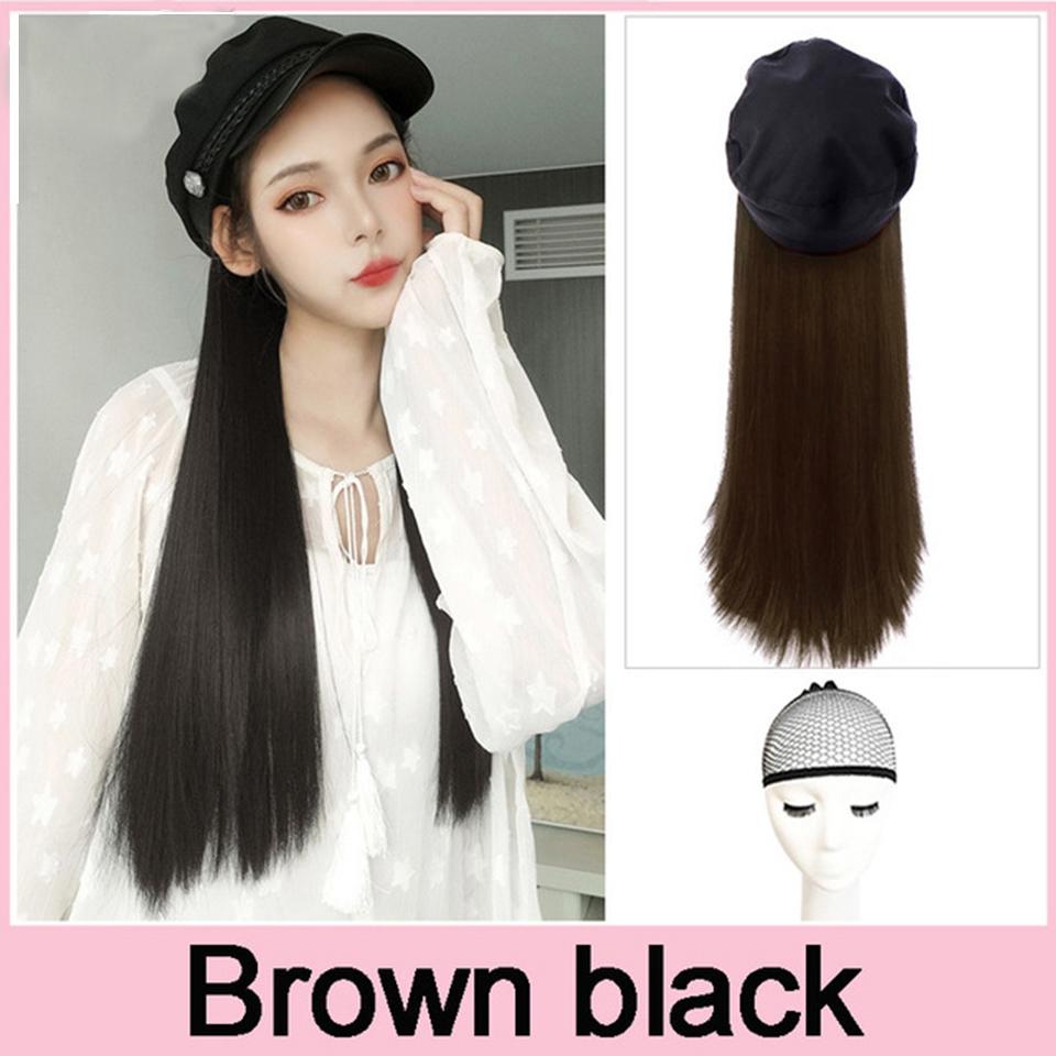 Buy AILIADE Navy Hat With Hair Long Straight Fake Hair Hat Wig ...