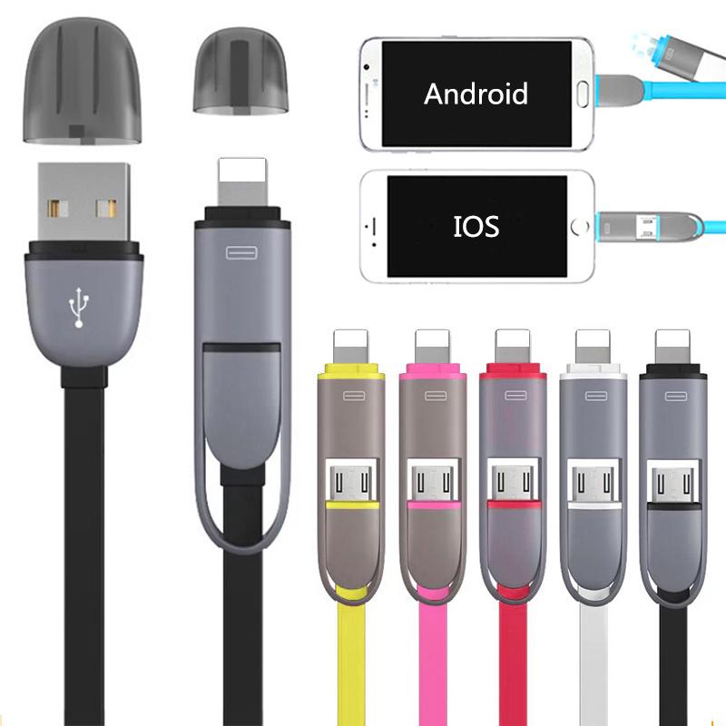 Buy 2 In 1 Micro USB Lightning Sync Charging Data Cable Cord Type C ...