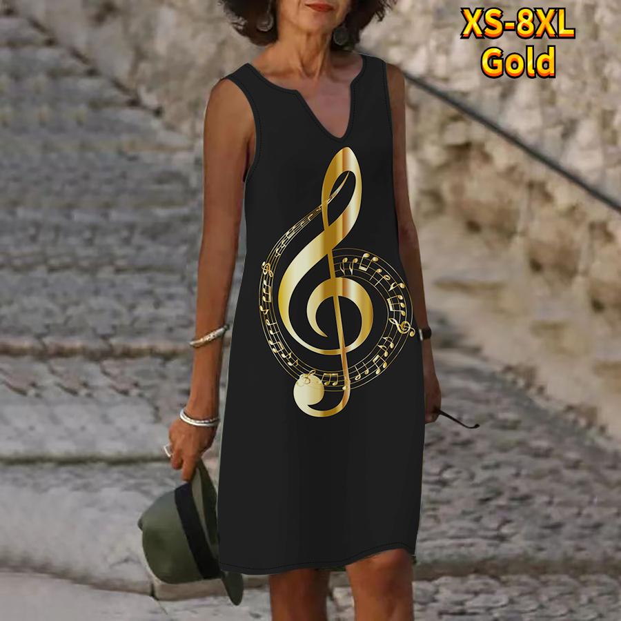 Satın alın Women V Neck Summer Blue Major Note Print Dress Casual Sleeveless Fashion Casual ...