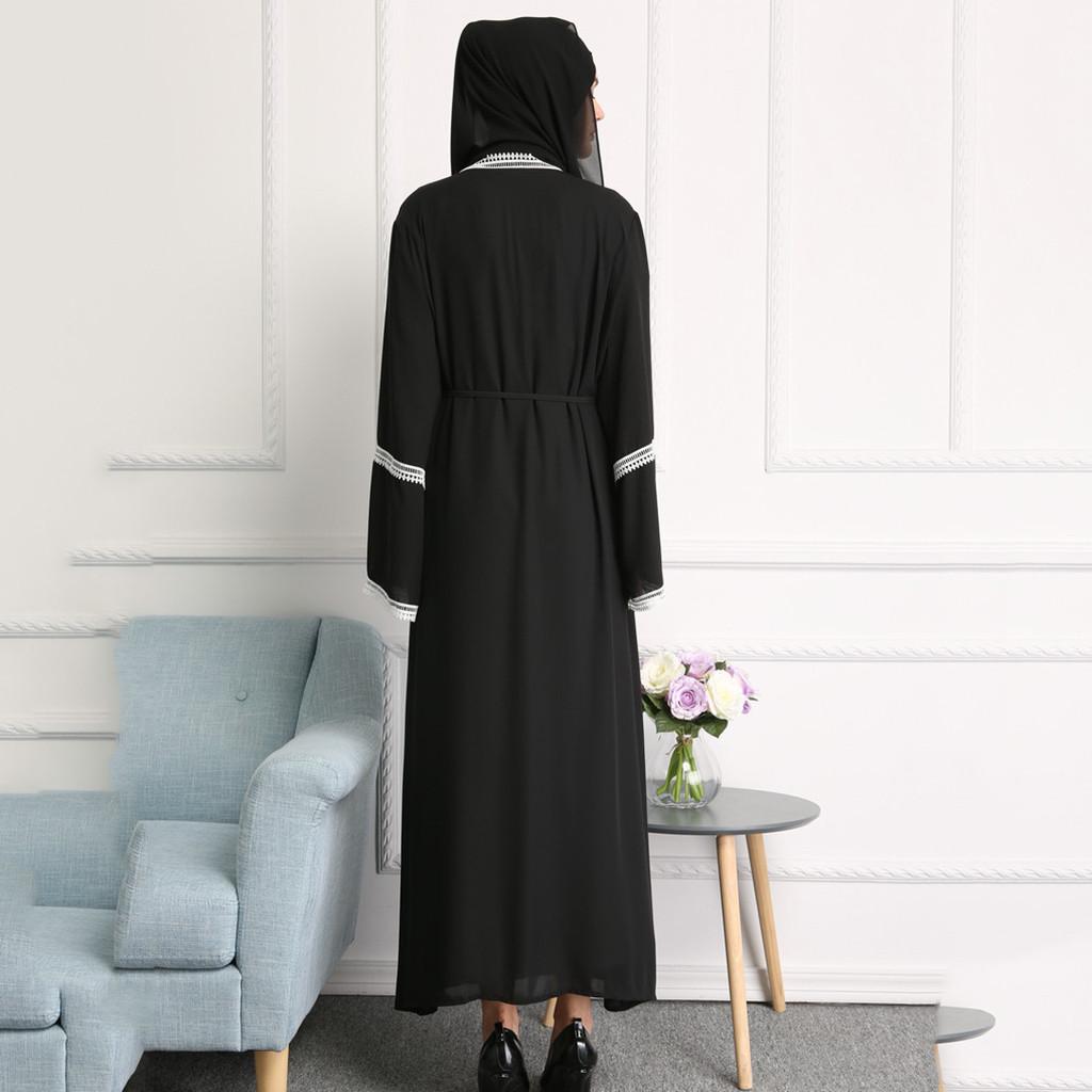 Buy Muslim Women Summer Black Lace Stitching Embroidery Cardigan Robes ...