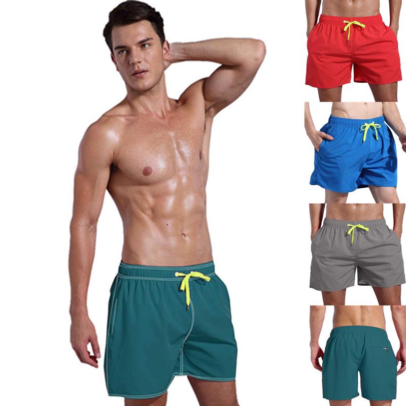 Drawstring Swimming Trunks Men Pure Color Beach Shorts Summer Surfing ...