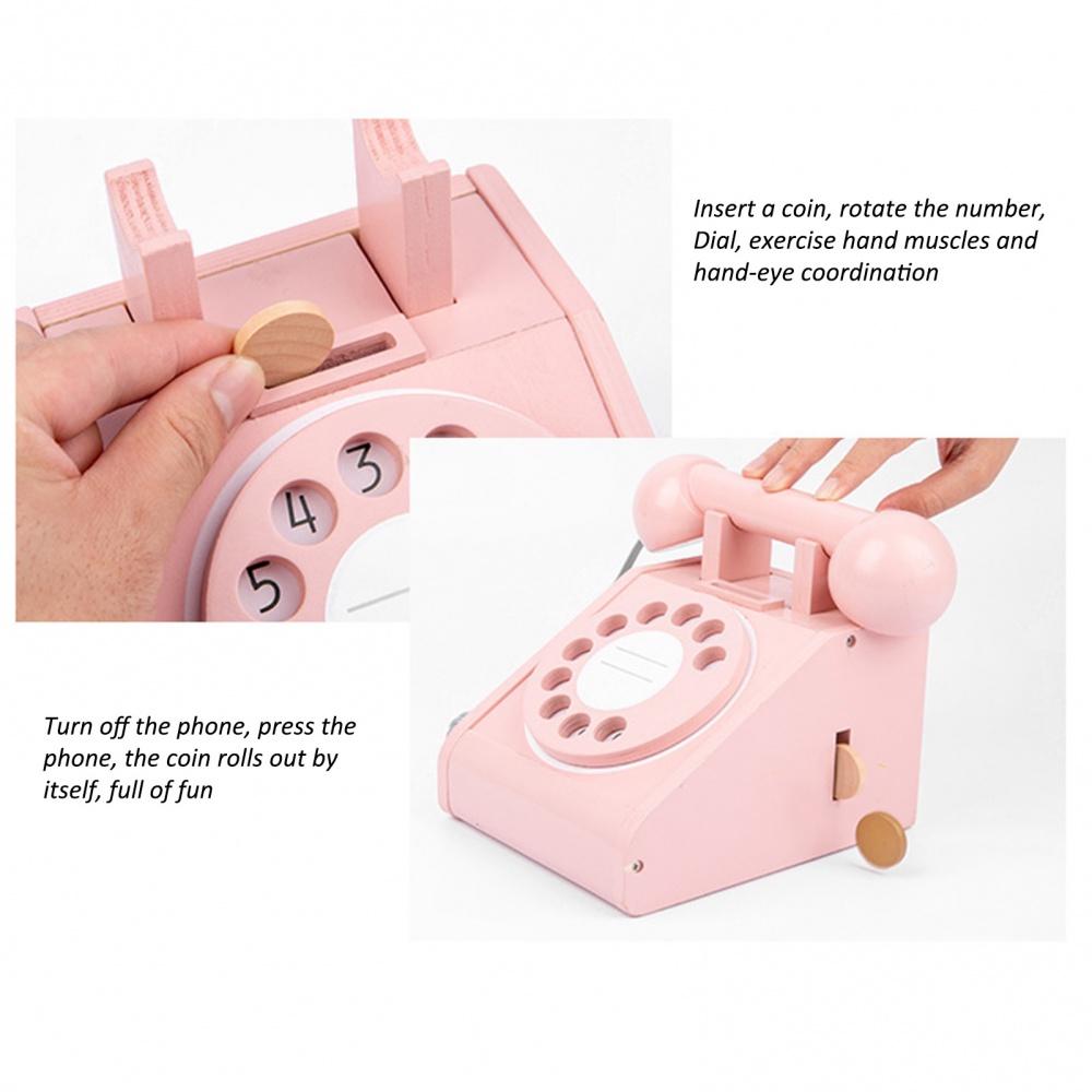 Buy Kids Wooden Playhouse Dial Telephone Toys Interactive Pretend Phone ...