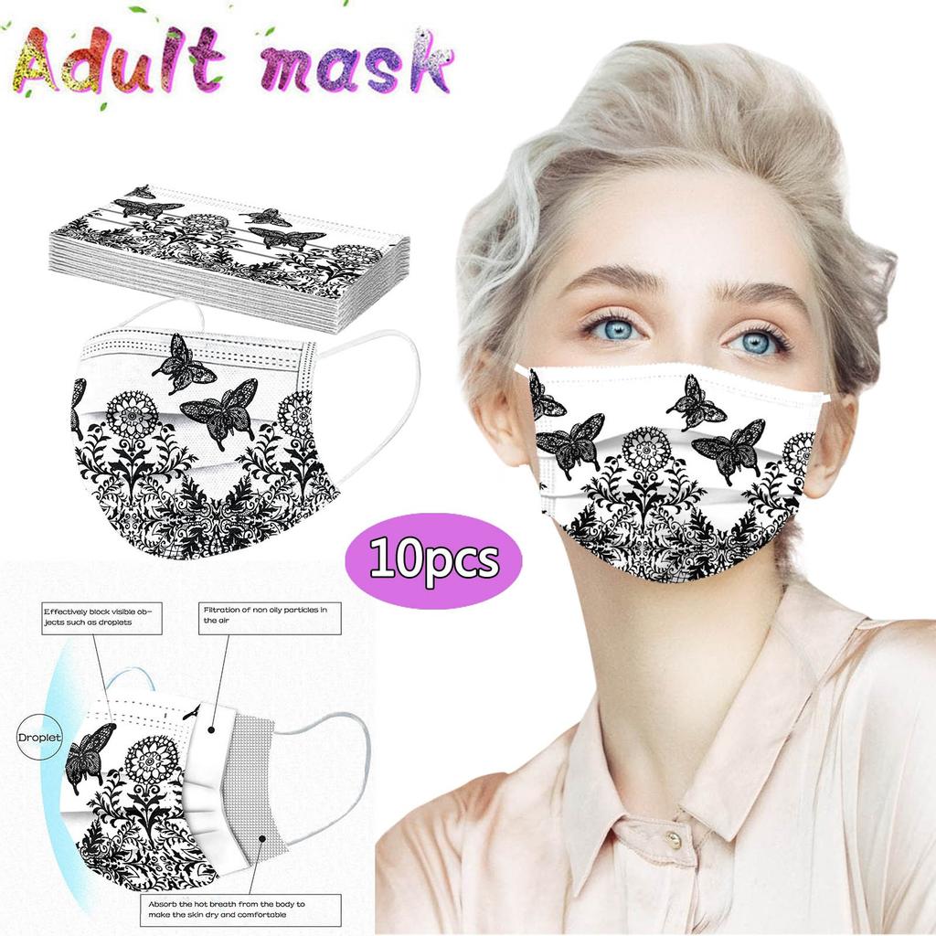 Buy 10PCS Adult Lace Mask Disposable Face Mask 3Ply Ear Loop Anti-PM2.5 ...