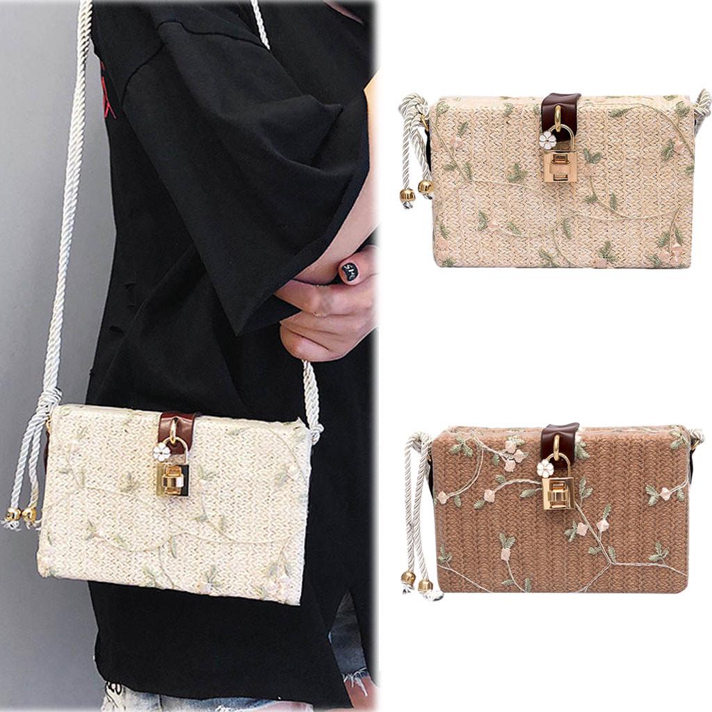 Buy Women's Fashion Straw Small Square Bag Shoulder Bag Retro Diagonal ...