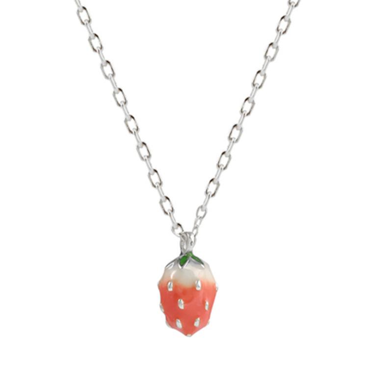 Cheap Cute Red Strawberry Pendant Necklace Clear Crystal Short Clavicle ...