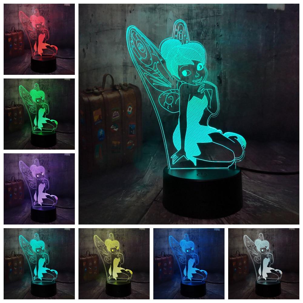 Buy Cartoon Cute Girl Bell Fairy Night Light RGB 7 Color Change LED 3D ...
