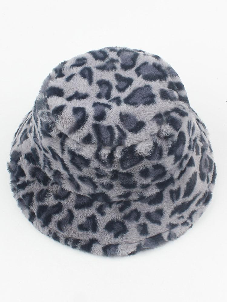 Buy Women Winter Bucket Hat Vintage Faux Fur Leopard Print Fluffy ...