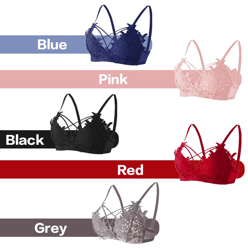 Cheap Women's Front Cross Strap Embroidered Bras Seamless Push Up ...