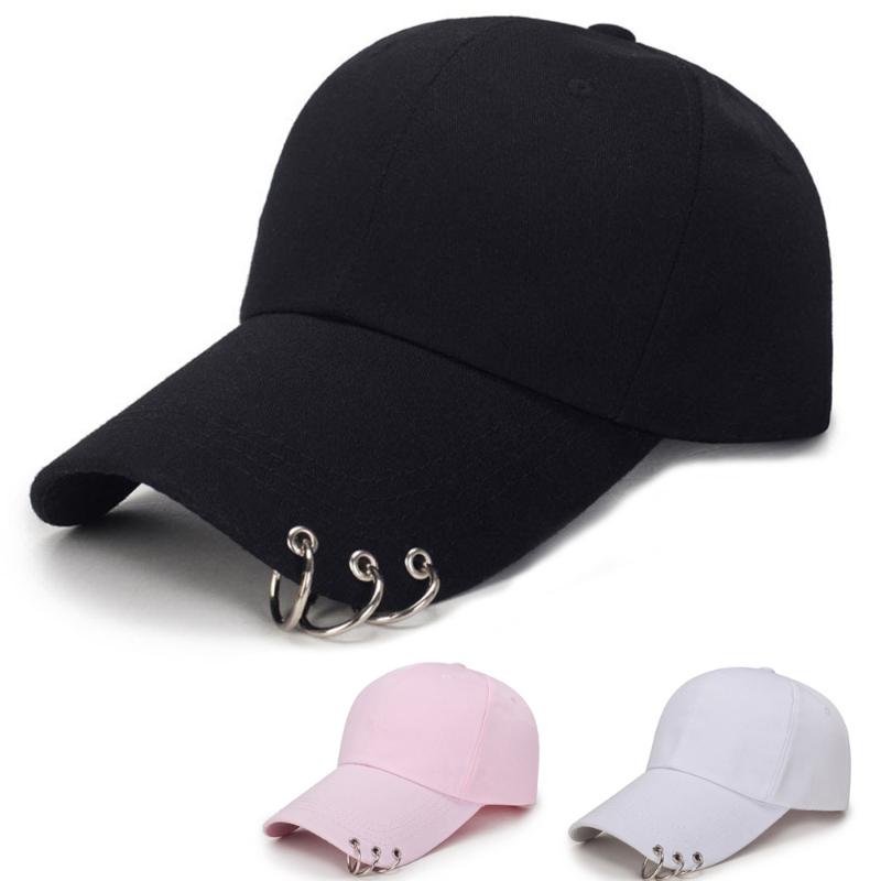 Women Men Hip Hop Kpop Snapback Baseball Cap Solid Color With Ring ...