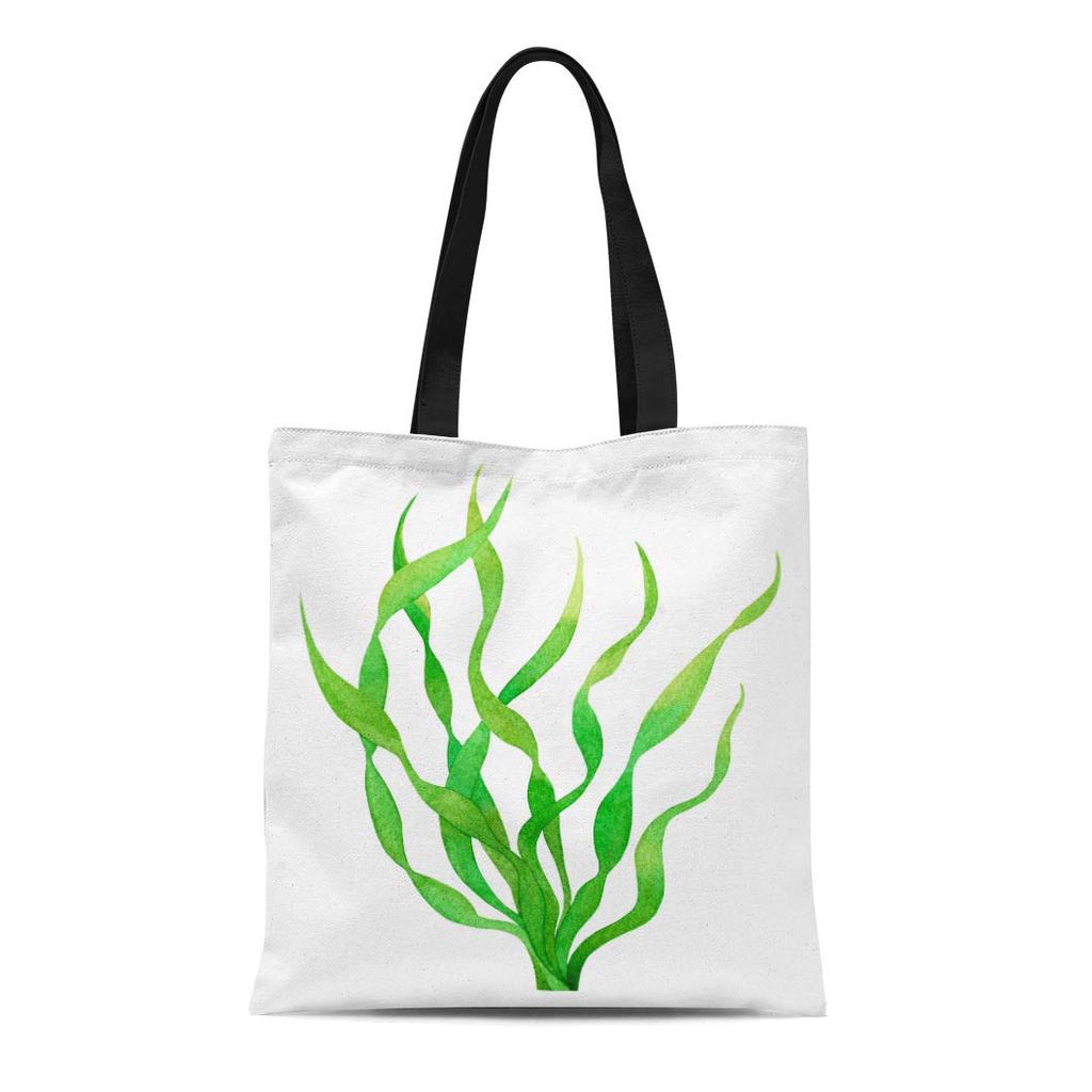 Buy Canvas Bag Resuable Tote Grocery Shopping Bags Green Leaf Seaweed ...
