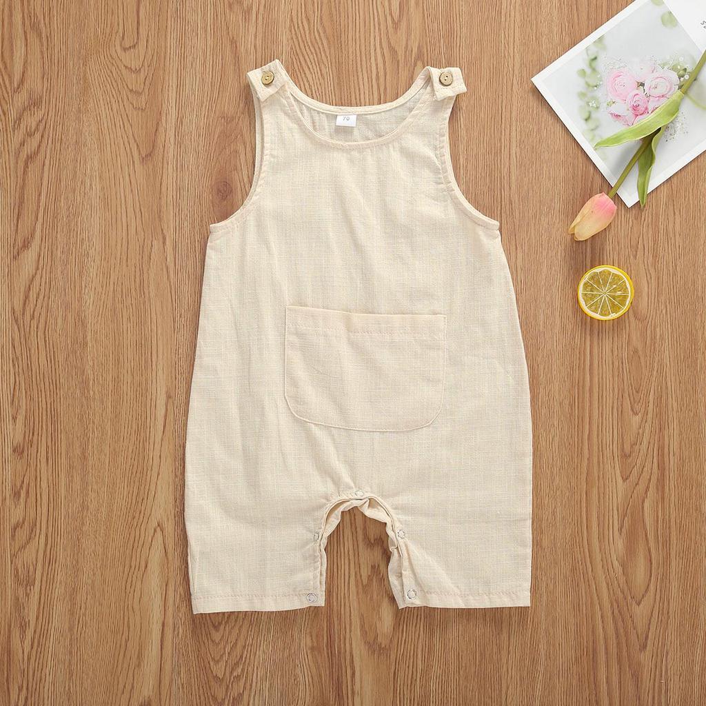 Buy Newborn Infant Sleeveless Romper, Baby Boys Girls Cotton Linen Solid Color Jumpsuit, Toddler ...