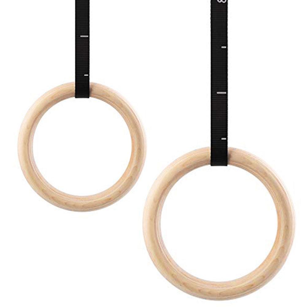 Wooden Gymnastics Rings with Adjustable Cam Buckle 14.76ft Long Straps ...