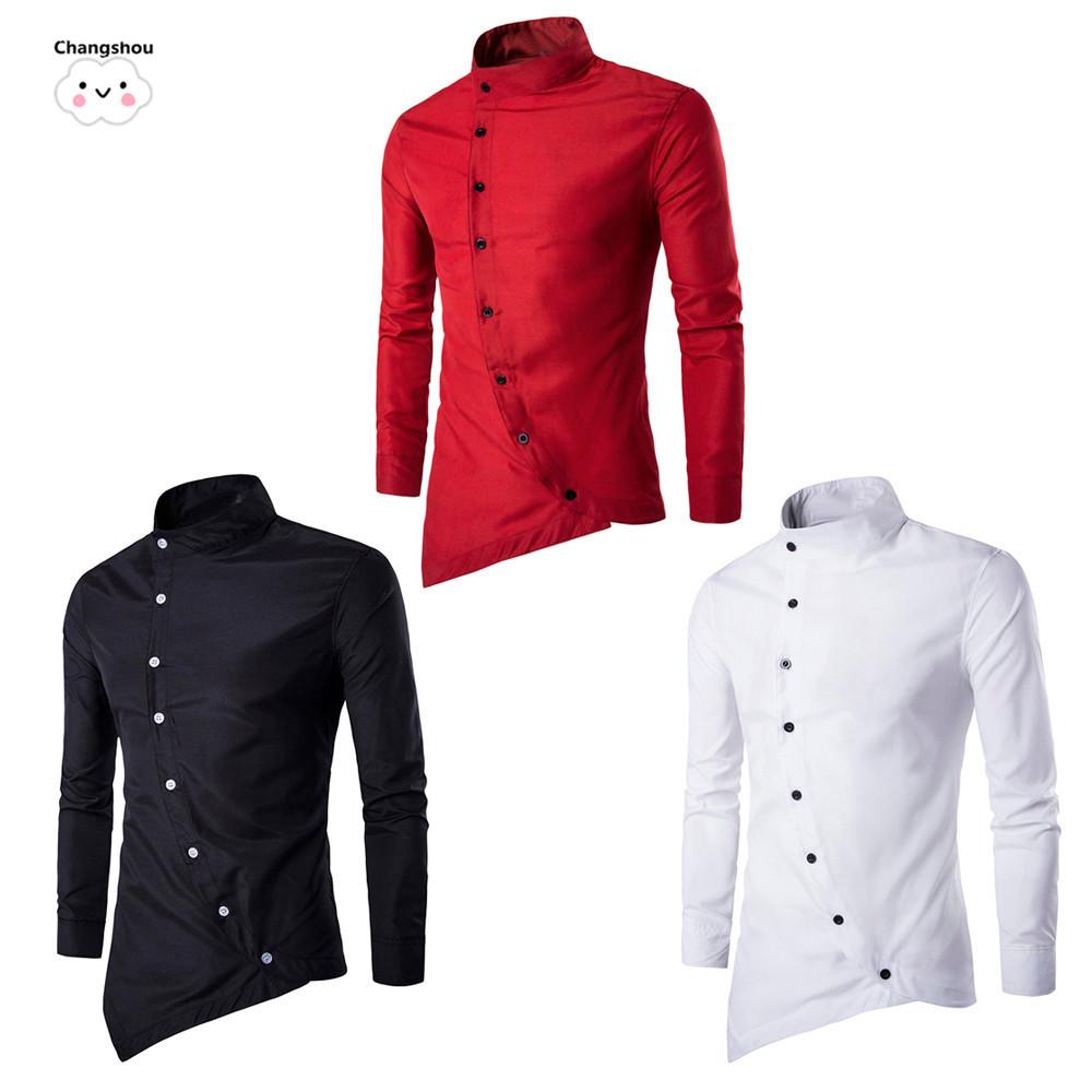 Buy Changshouhua Mens Casual Irregular Silm Fit Long Sleeve Shirt ...