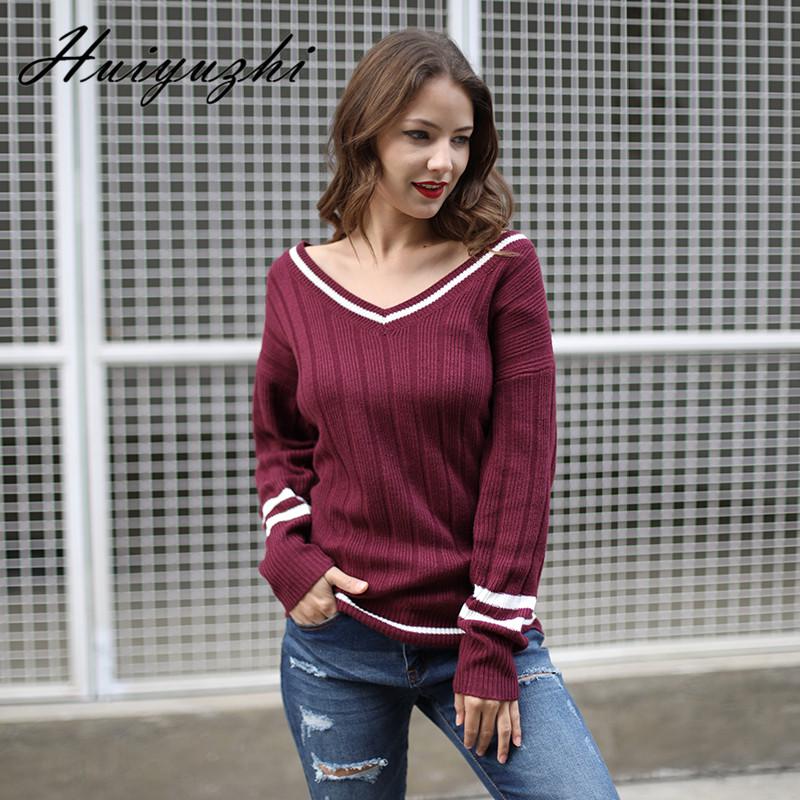 Buy Huiyuzhi Fashion New Ladies V-neck Sexy Sweater Pullover Sweater at ...