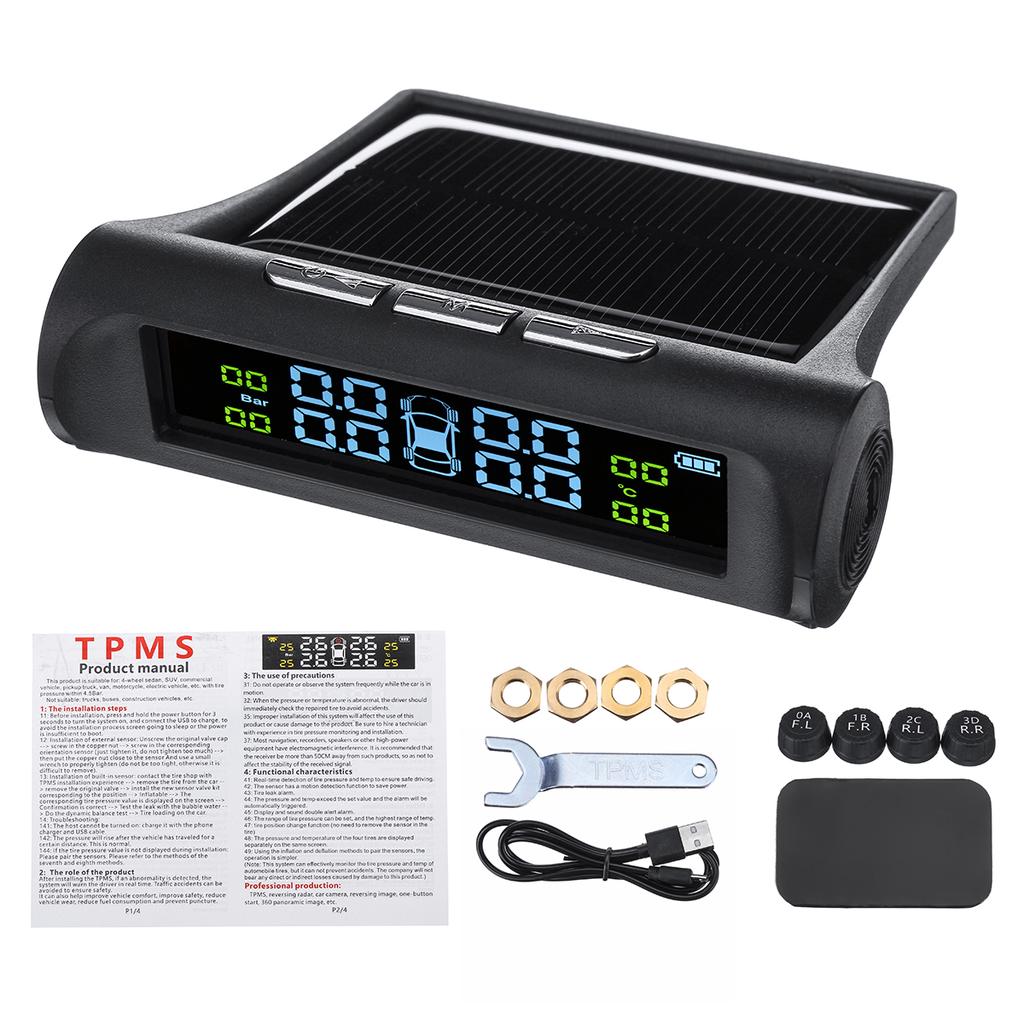 Buy USB Tire Pressure Monitoring System Car Solar Wireless TPMS Tyre ...