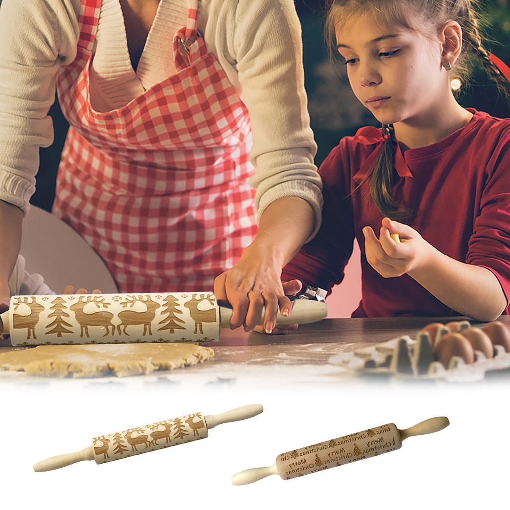 Buy Christmas Rolling Pin Engraved Carved Wood Embossed Rolling Pin ...