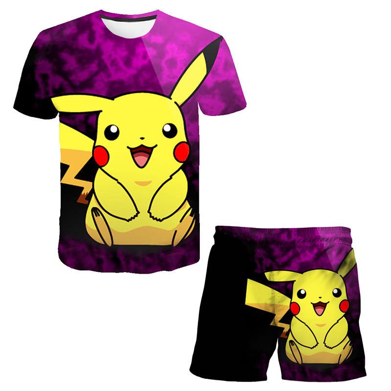 Buy Children Clothing Pikachu T shirt Sets Game Print 3D T-shirt Short ...