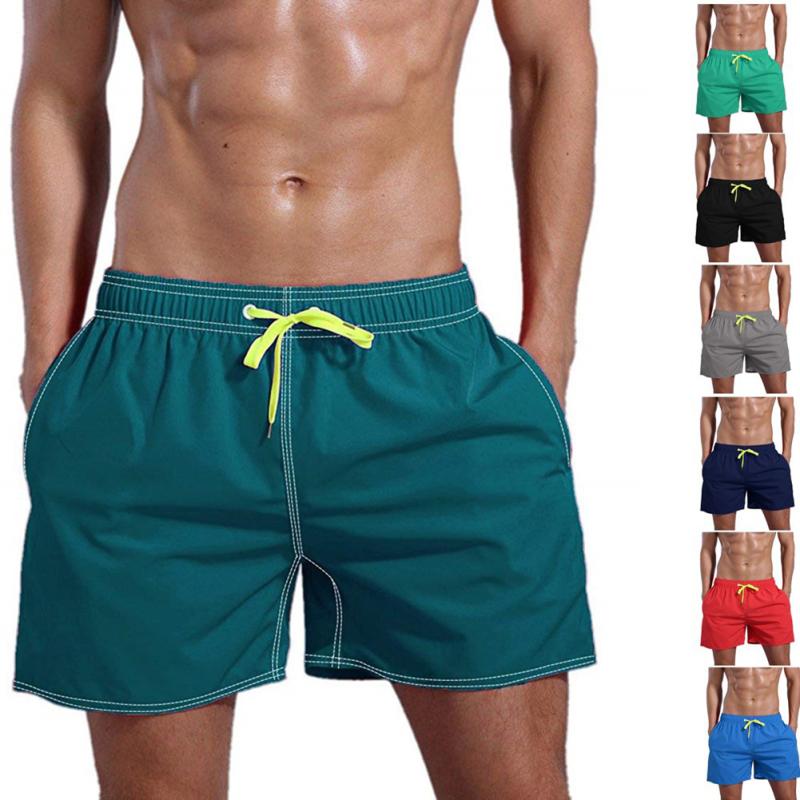 Cheap Men Swim Trunks Quick-drying Drawstring Summer Solid Color Beach ...