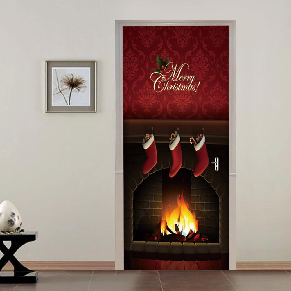 Buy Christmas Cartoon Santa Claus Pattern Door Sticker Waterproof Self ...