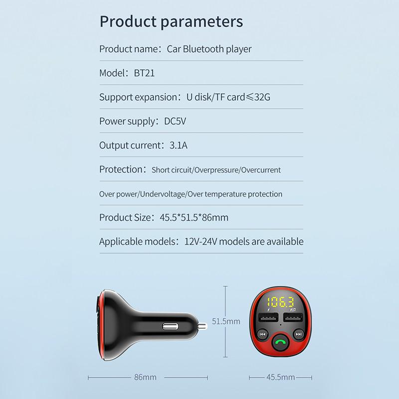 Bluetooth5.0 Ασύρματος πομπός FM Διπλός φορτιστής αυτοκινήτου USB ...