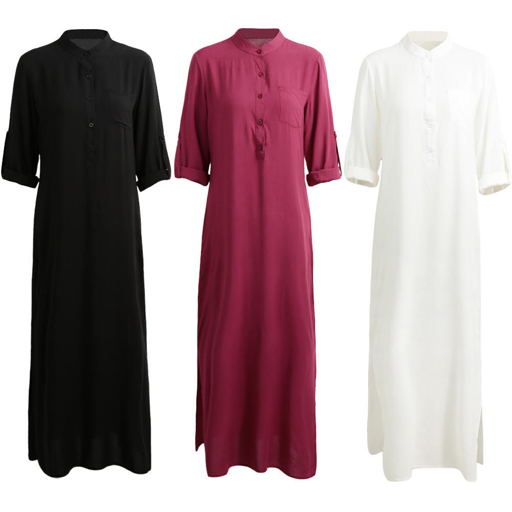 Buy Women Retro Long Line Split Shirt Dress Sexy Ladies Long Sleeve ...