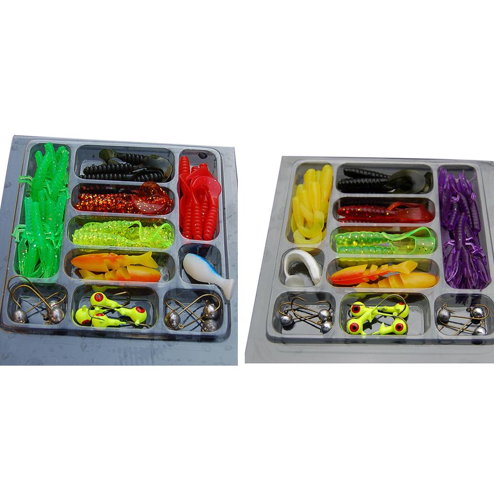 Buy 35Pcs/Box Mixed Fishing Lure Hook Set Kit Soft Artificial Worm ...
