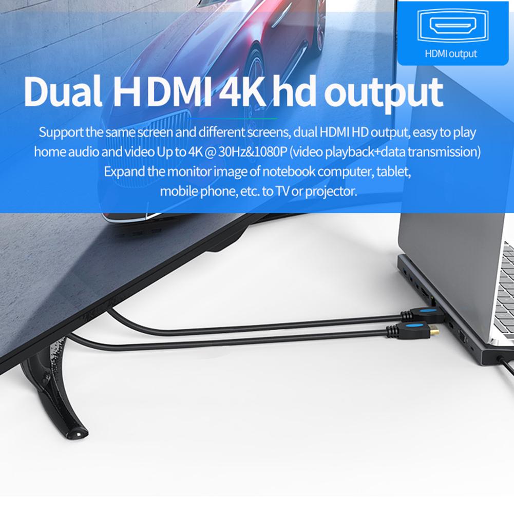 Buy Blueendless HC1101 USB C Hub Type C To Dual HDMI 3 USB 3.0 RJ45 PD ...