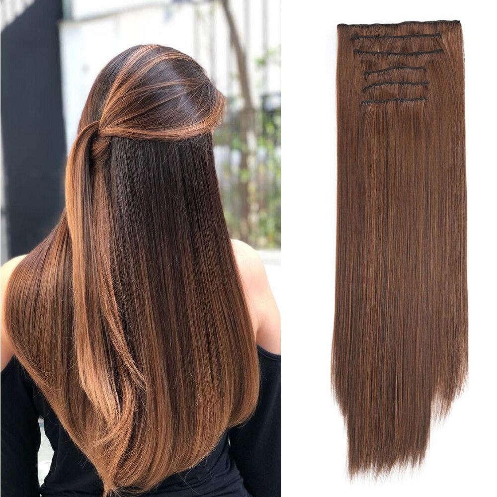 Cheap Synthetic 16 Clips In Hair Extension 22Inch Long Straight Hair ...