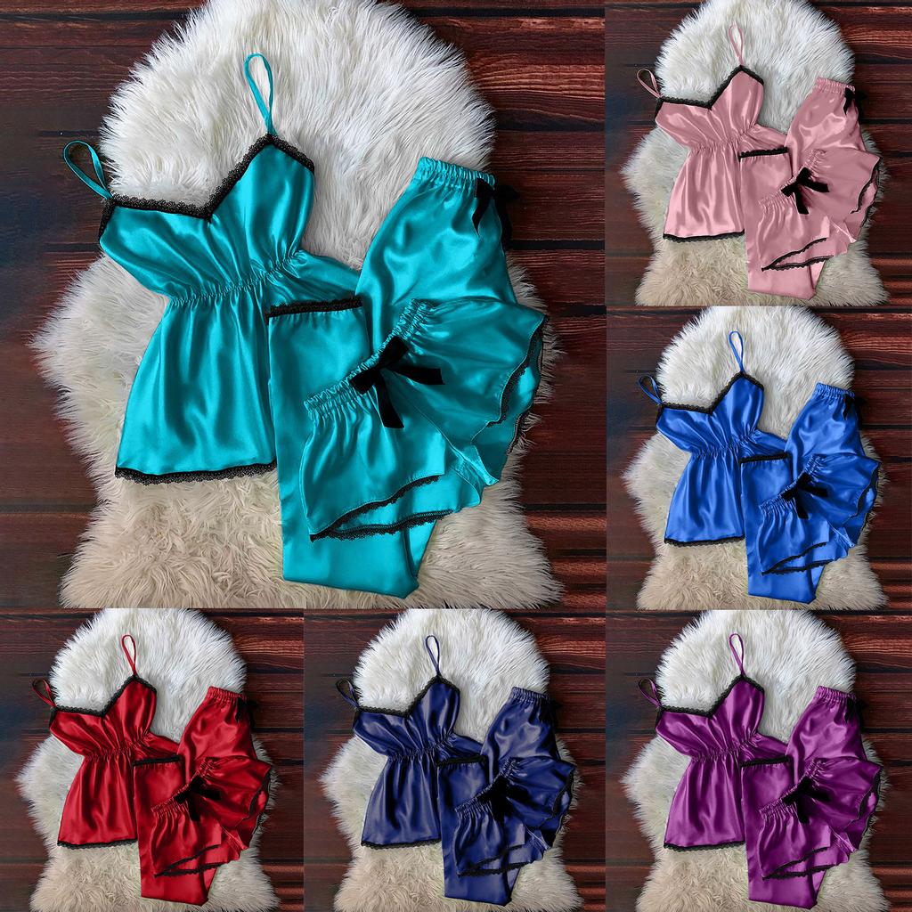 Buy [CS] Women V-Neck Eyelash Lace Sexy Stain Camisole Pajamas Bowknot ...