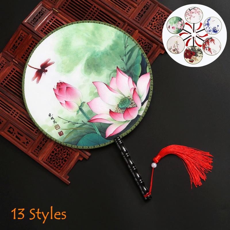 Buy Chinese Classical Palace Fan Double-sided Printed Dance Fans Round ...