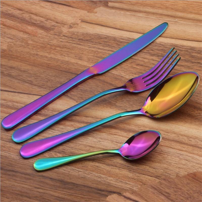 Buy New Color Stainless Steel Tableware Rainbow Plated Gold Creative ...