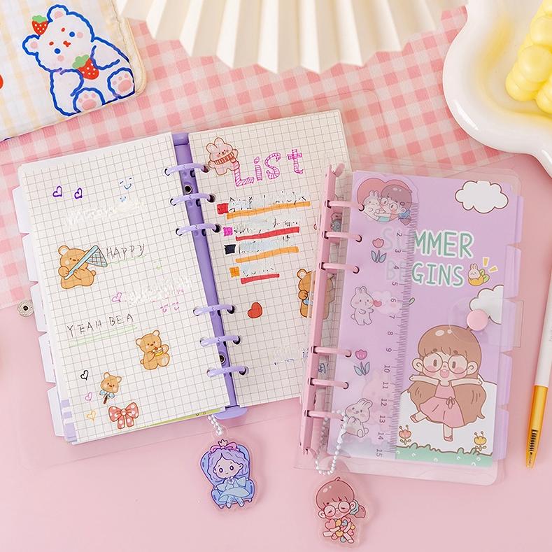 Buy Cute Cartoon Notebook with Ruler Lovely Girl Diary Book Transparent ...