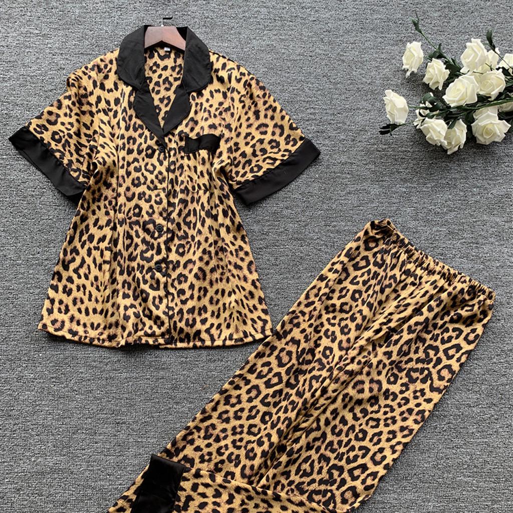 Buy Women Simulation Silk Leopard Pajamas Sleepwear Long Trousers ...