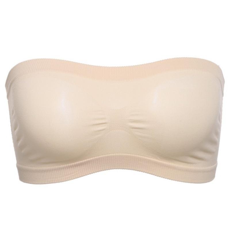 Buy Women Basic Stretch Layer Strapless Seamless Solid Cropped Tube Top ...