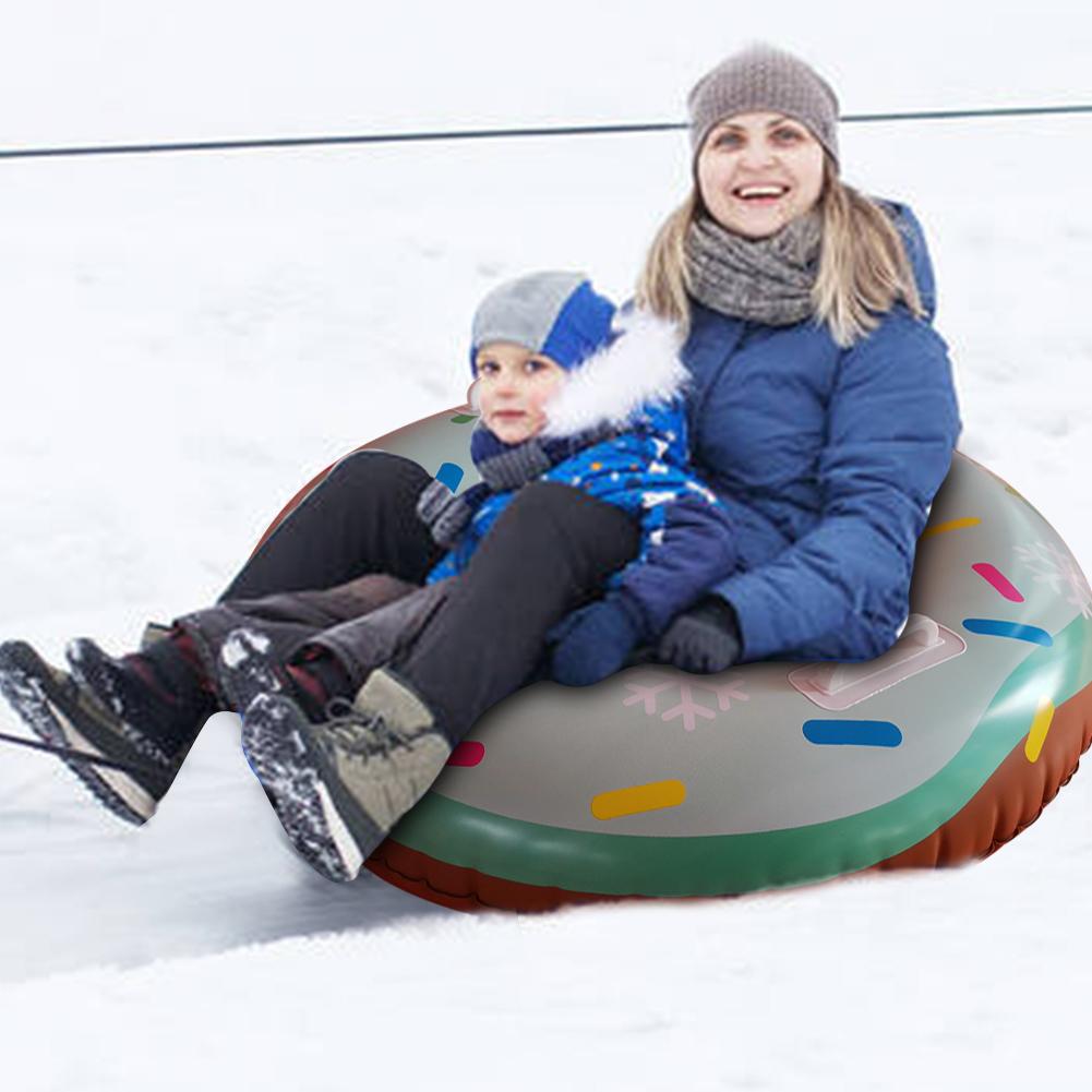Winter Inflatable Ski Circle with Handle Durable Kids Adults Snow Sled ...