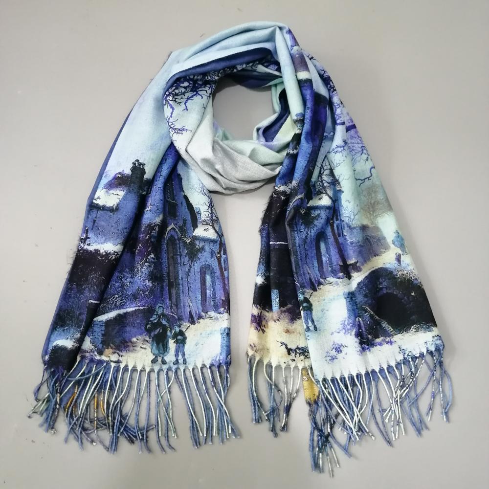 Buy New Cashmere Scarf Women Castle Tree Oil Painting Shawls And Wraps ...