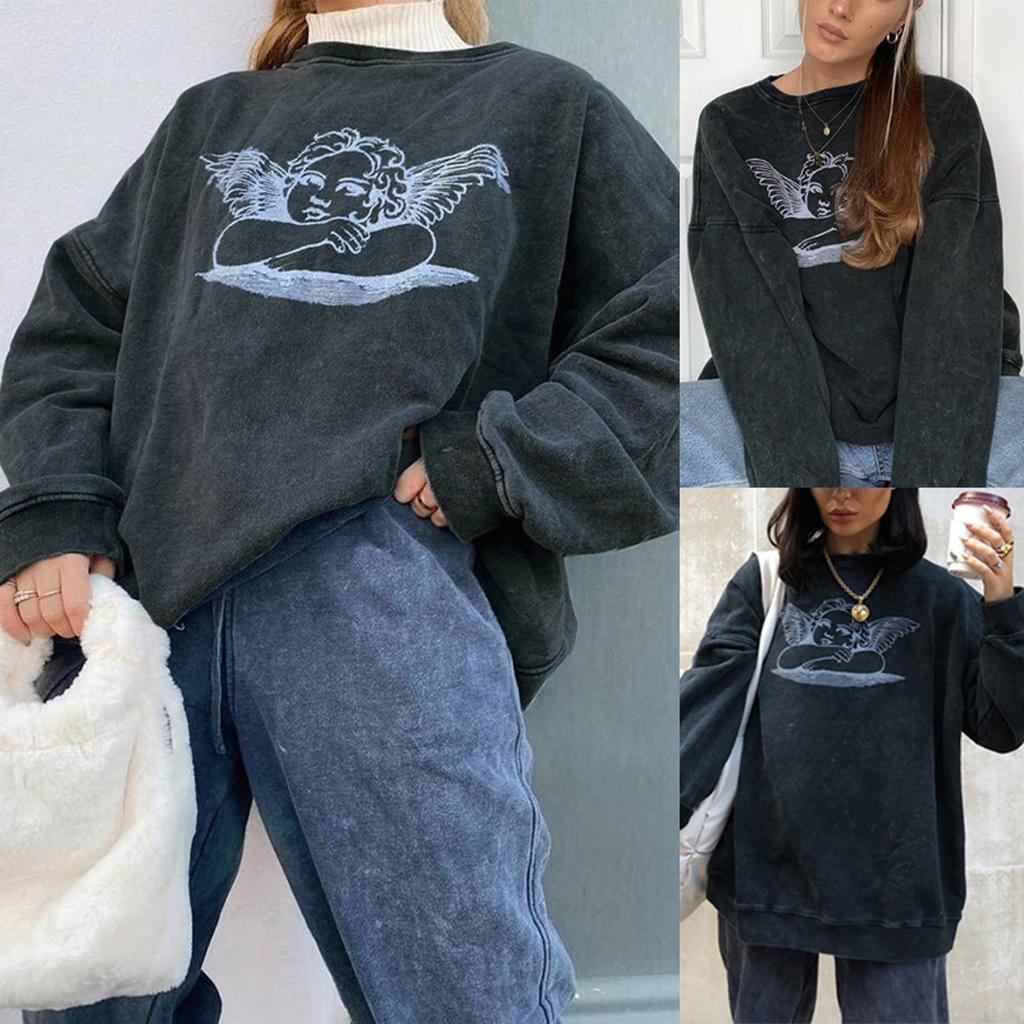 Buy Fashion Women Sweater Angel Print Long-sleeved Sweater Street Style ...