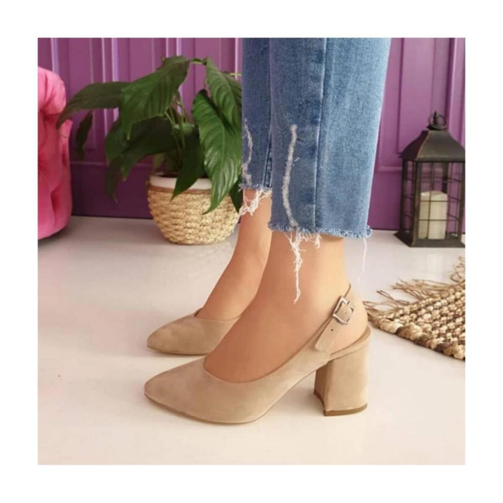 Kaufe Orangefarbene Wildleder-Pumps mit dickem Absatz für Damen ...