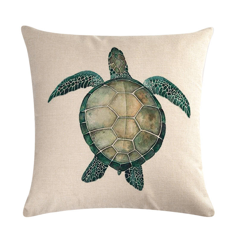 Turtles Cotton Linen Cushion Cover Fun of Ocean Animal Decorative ...