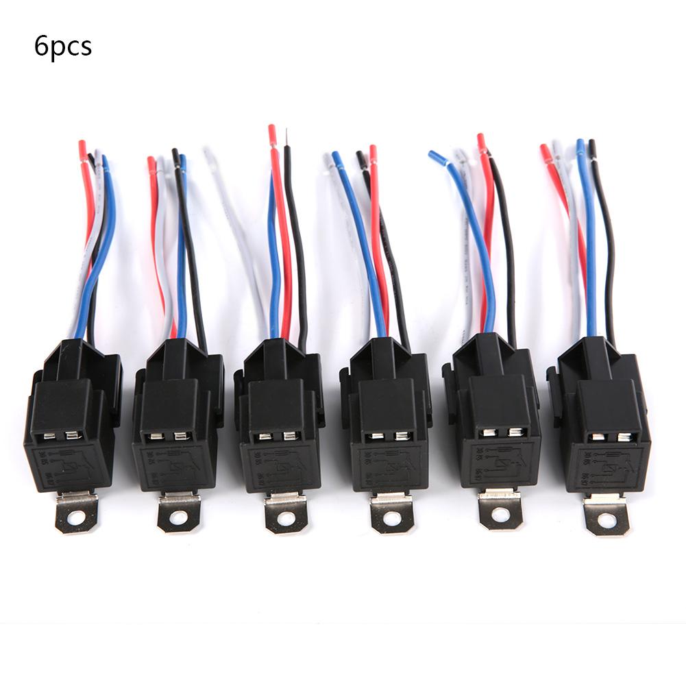Buy 6pcs 12V 30A Car Fuse Relay Switch Harness Set SPST 4-Pin 14 AWG ...