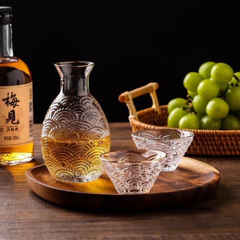 Cheap Japanese Antique Sake Pot Set Glass Yellow Rice Wine Thermos ...