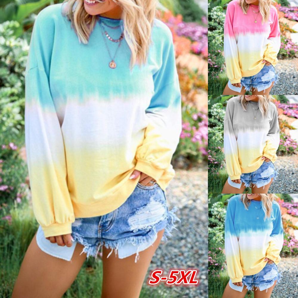 Buy Fashion Women Long Sleeve Gradient Color Hoodies Casual Pullovers ...