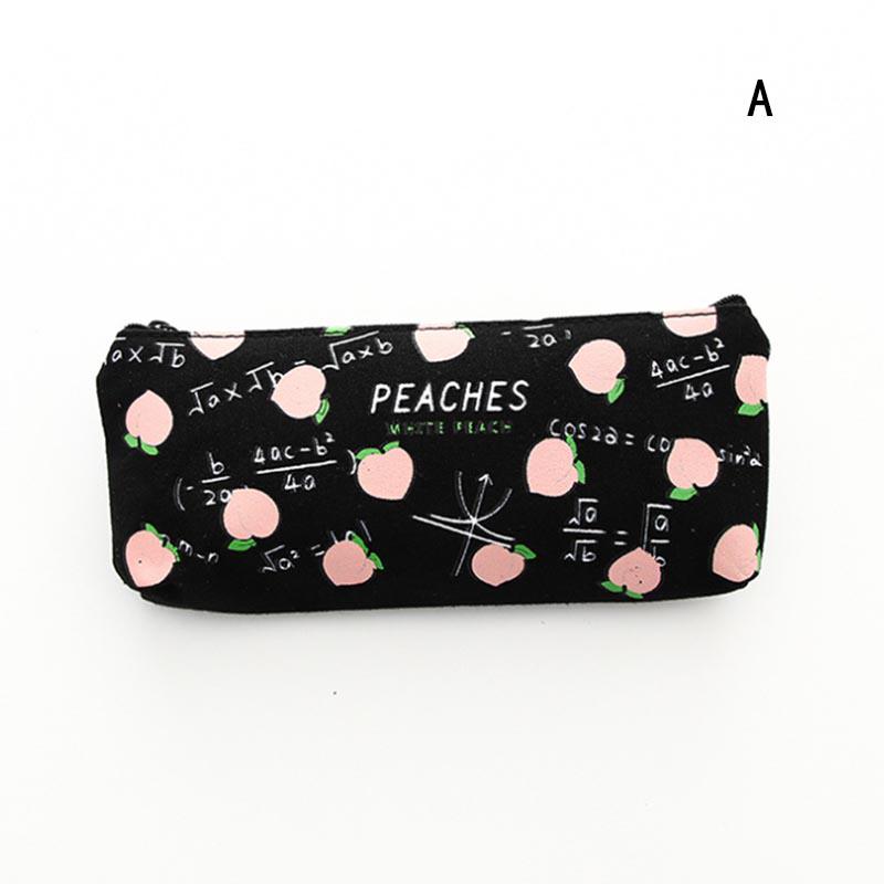 Kawaii Girls Pencil Bags Canvas Peach Pencil Case Simple Durable Pencil ...