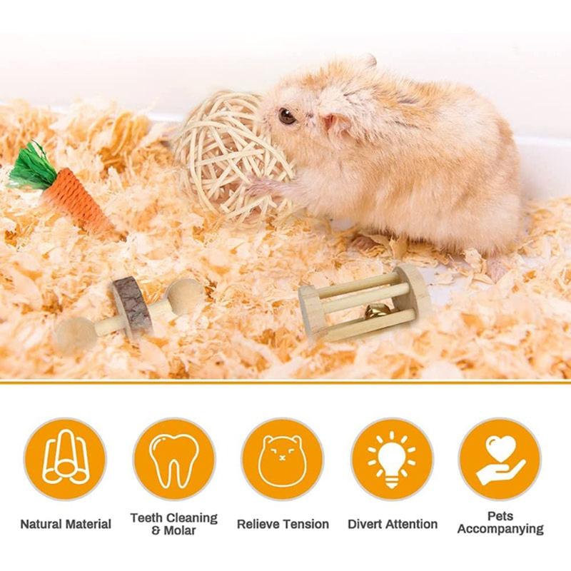 12Pcs Bunny Chew Toys for Teeth Wooden Blocks Seesaw Ladder Rattan Ball ...