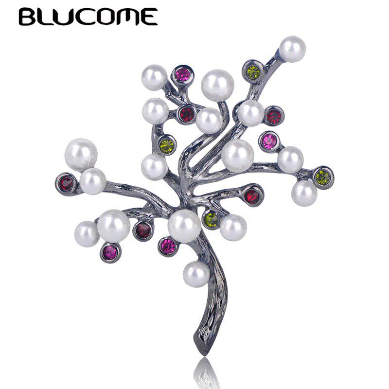 Buy Blucome Fashion Tree Branch Shape Brooches Simulated Crystal Gun ...