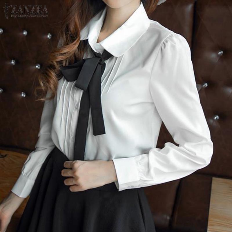 Buy ZANZEA Elegant Women Lapel Neck Long Sleeve Chiffon Blouse Office ...