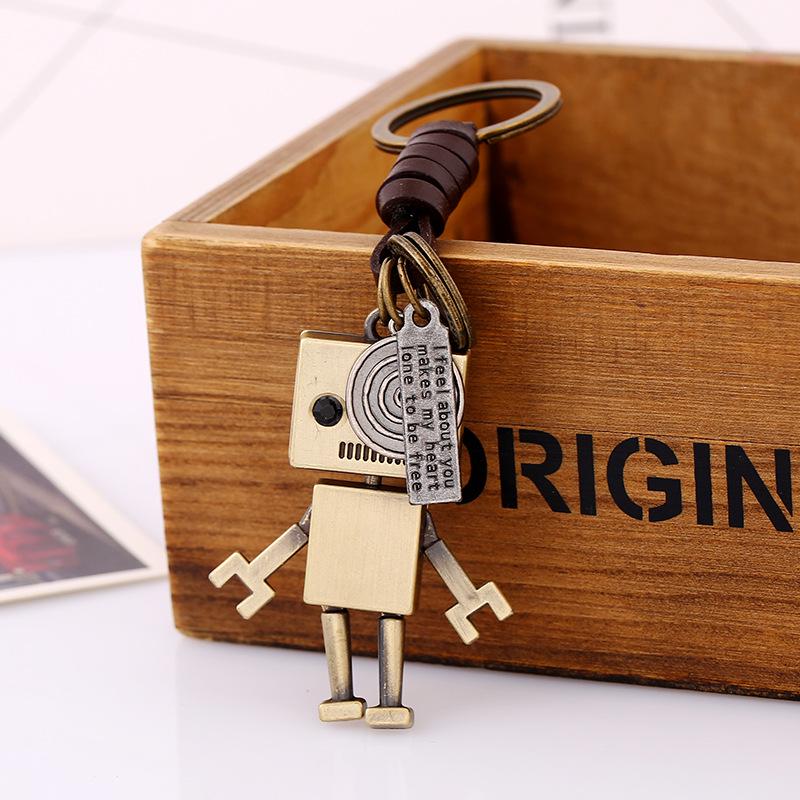 Buy Pure Hand-woven Leather Key Chain Movable Robot Creative Backpack ...