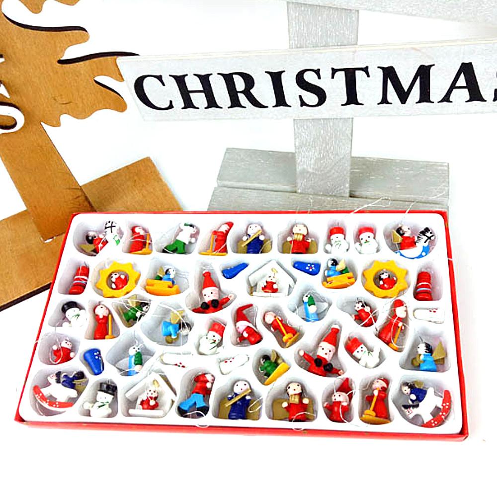 Buy 48pcs Mini Wooden Christmas Tree Ornaments Figures Vintage ...