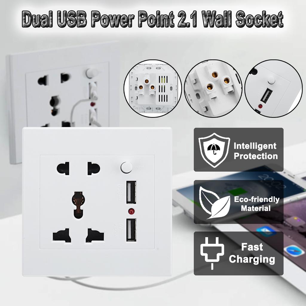 Universal Dual 2 Usb Electric Wall Power Socket Outlet Adapter Plug ...