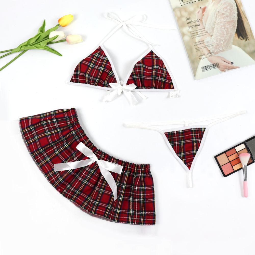 Buy Women's Intimate Underwear Suit Plaid Student Uniform Sexy Bra ...